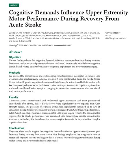 【科学前沿】认知需求对急性卒中恢复期上肢运动功能的影响研究评估测试