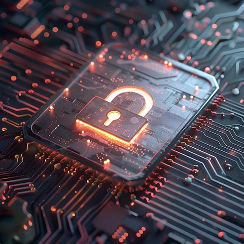Premium Photo Lock With Circuit Pathways Data Security Cybersecurity Cyber Defense Concept