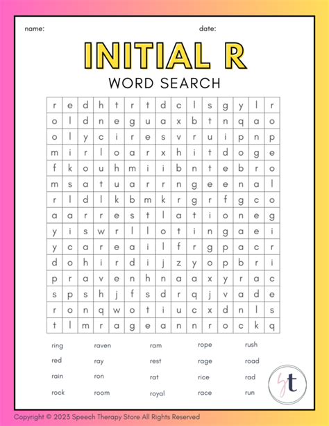 R Sound Speech Therapy Word Search Speech Therapy Store