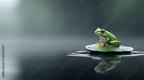 A 3d Frog On A Lilypad With Realistic Water Ripples And Detailed Skin