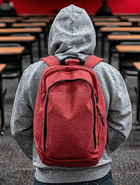 Student With Red Backpack Walking In A Classroom Stock Illustration