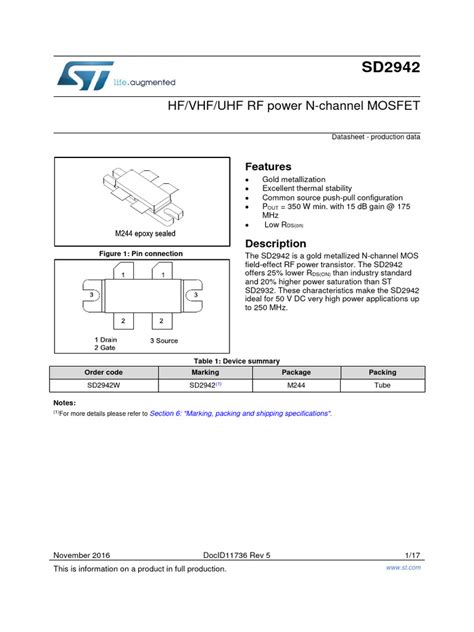 SD 2942 | PDF | Mosfet | Field Effect Transistor