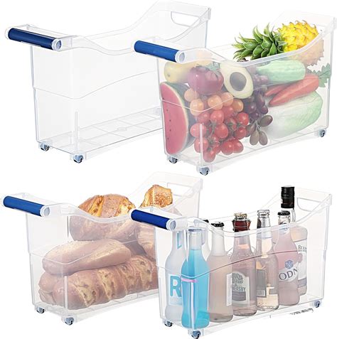 Doublefill 4 Pcs Plastic Storage Bin On Wheels With Handle