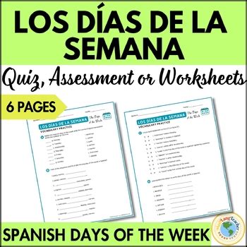 Spanish Days Of The Week Los Días Quiz Assessment Or Worksheet For