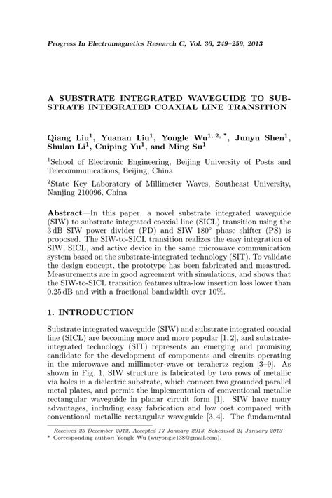 Pdf A Substrate Integrated Waveguide To Substrate Integrated Coaxial