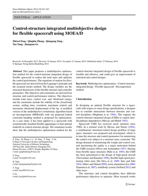 Pdf Control Structure Integrated Multiobjective Design For Flexible