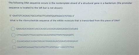 Solved The following DNA sequence occurs in the nontemplate | Chegg.com