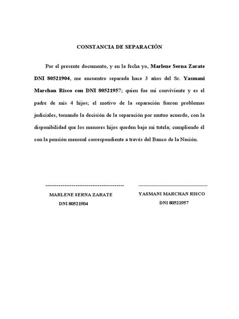 Constancia De Separación Pdf