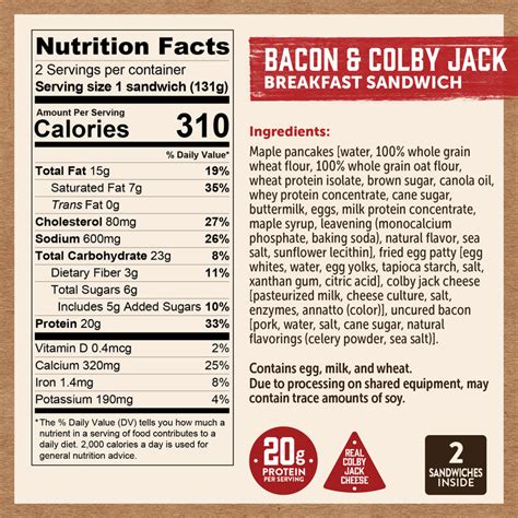 Bacon And Colby Jack Cheese Breakfast Sandwich Kodiak®