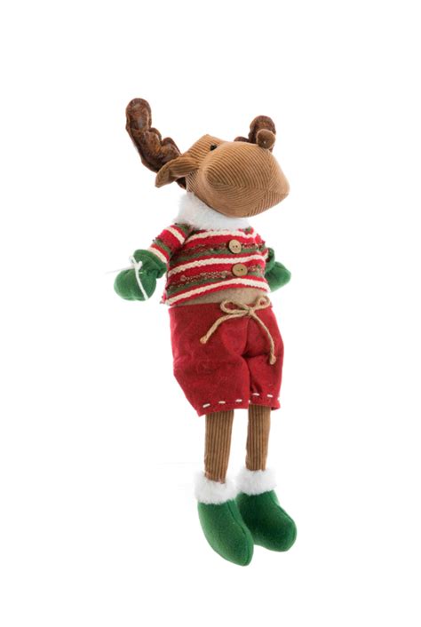 Renne Garçon Assis Traditionnel En Tissu Rouge Avec Chaussons Verts