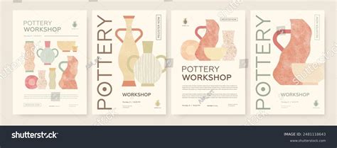 Set Pottery Workshop Advertising Vectot Poster Stock Vector Royalty