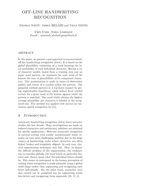 Pdf Off Line Handwriting Recognition