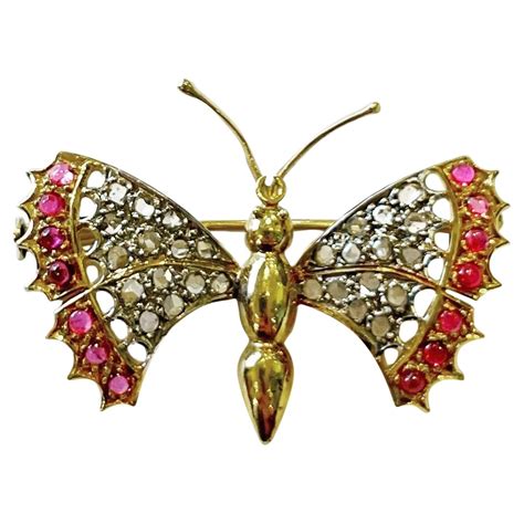 Victorian Diamond Ruby Gold Butterfly Brooch Pin For Sale At 1stdibs