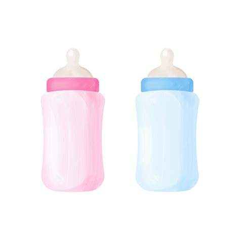 Biberones De Color Rosa Y Azul Para Leche Aislado Sobre Fondo Blanco