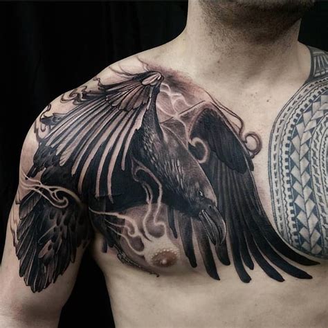 Stunning Crow And Raven Tattoo By Ship Shape Tattoo Viking Hawk