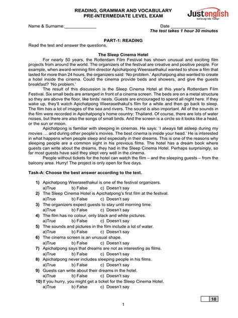 Pre Intermediate Level Reading Grammar Vocabulary Pdf Movie Theater