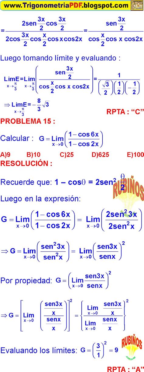 LÍMITES TRIGONOMÉTRICOS PROBLEMAS RESUELTOS