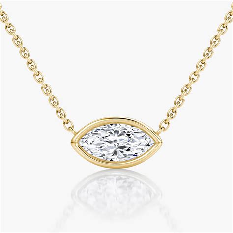 Bezel Solitaire Necklace In Yellow Gold Marquise Cut 075ct Carat