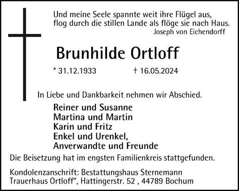 Traueranzeigen Von Brunhilde Ortloff Trauer In Nrwde