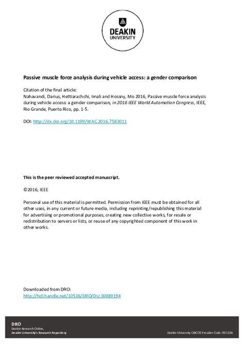 Pdf Passive Muscle Force Analysis During Vehicle Access A Gender Comparison