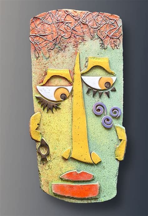 Abstract Clay Face Mask Spattered Clay Wall Art Assemblage Art