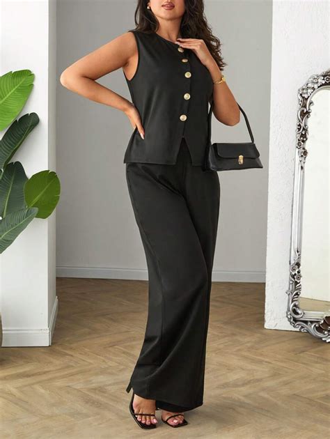 Shein Conjunto De Dos Piezas Para Mujer Talla Grande Con Chaleco Y