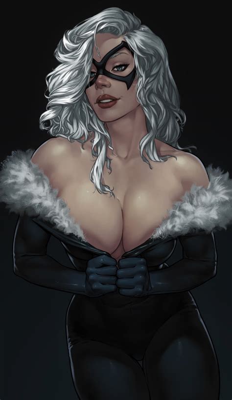 Rule 34 1girls Big Breasts Black Background Black Bodysuit Black Cat Marvel Black Gloves
