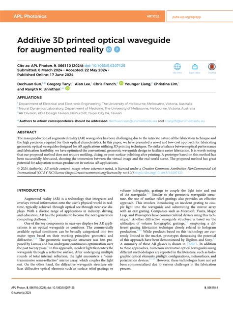 Pdf Additive 3d Printed Optical Waveguide For Augmented Reality