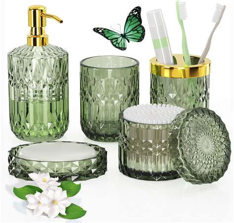 Haturi Bathroom Accessories Set 4 Pcs Green Glass Bathroom