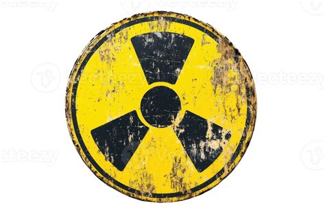 Rusty Nuclear Radiation Warning Sign With Yellow Background And Black Symbol Highlighting