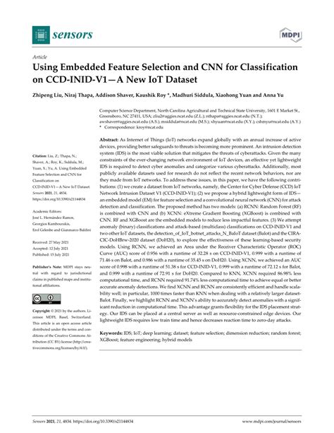Pdf Using Embedded Feature Selection And Cnn For Classification On Ccd Inid V1—a New Iot Dataset