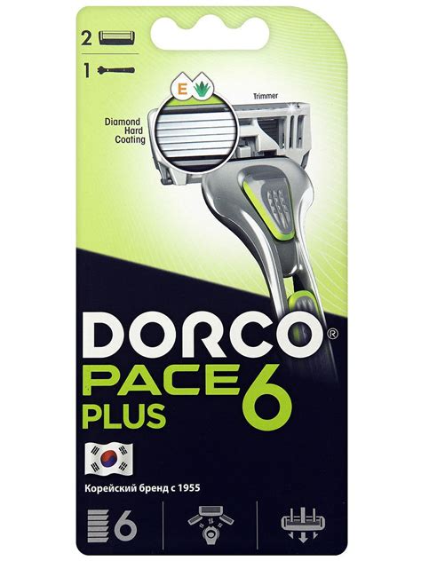 Dorco Бритва PACE6 Plus, 6-лезвийная + лезвие-триммер, крепление PACE ...