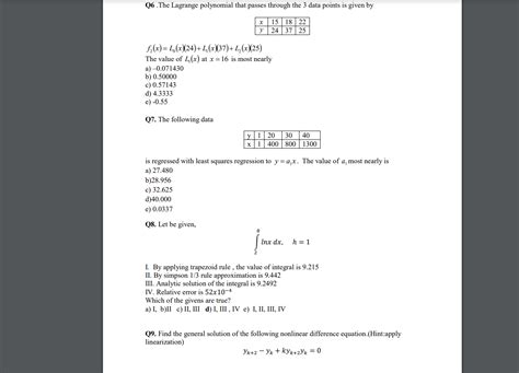 Solved Q6 The Lagrange Polynomial That Passes Through The 3