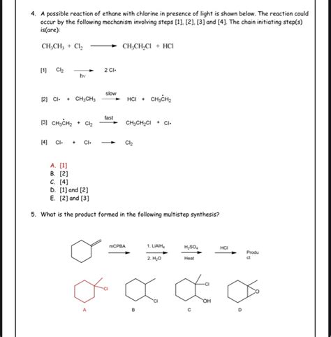 Solved 4. A possible reaction of ethane with chlorine in | Chegg.com