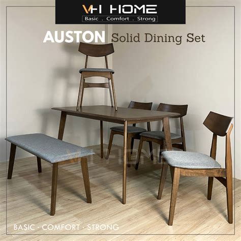 Vh Auston Dining Set 1 4 Chairs 1bench 140x80cm Meja Makan Murah Solid Wood Modern Design White