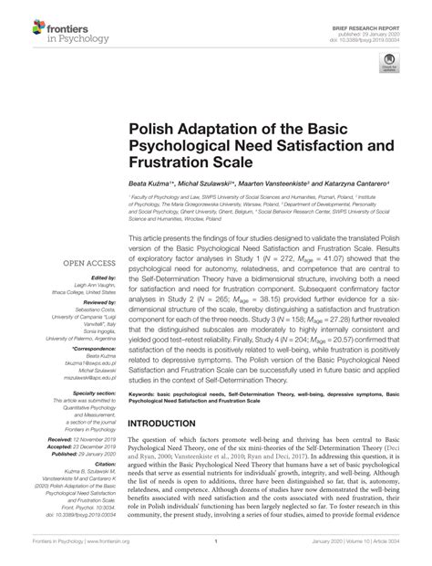 Pdf Polish Adaptation Of The Basic Psychological Need Satisfaction And Frustration Scale