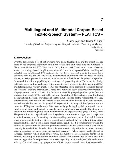 PDF Multilingual And Multimodal Corpus Based Text To Speech System PLATTOS