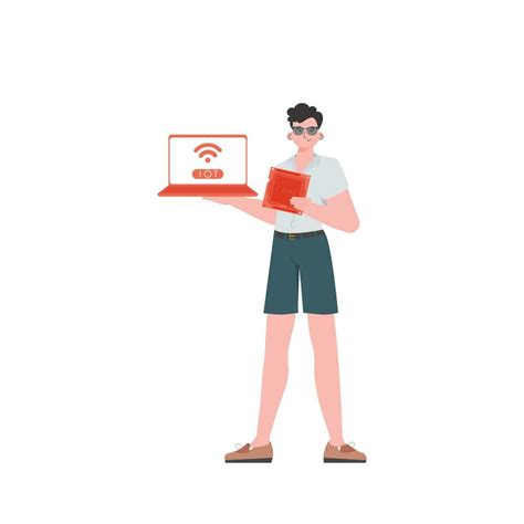 A Man Holds A Laptop And A Processor Chip In His Hands Internet Of