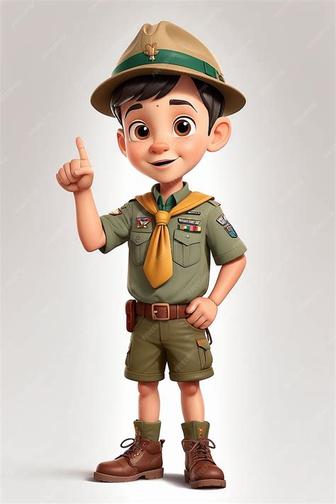 Premium Photo Boy In Scout Uniform Pointing On White