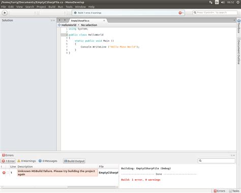 C MonoDevelop Error Unknown MSBuild Failure Please Try Building The Project Again Stack