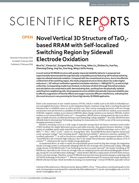 Pdf Novel Vertical 3d Structure Of Taox Based Rram With Self Localized Switching Region By
