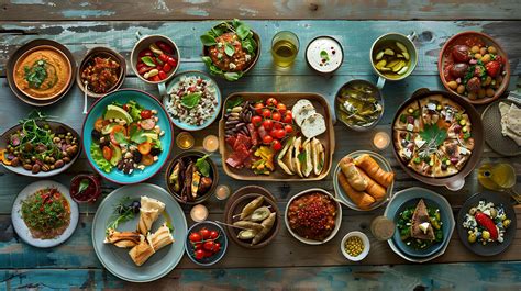 Culinary Delights Vibrant Mediterranean Mezze Spread On Rustic Table