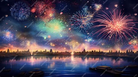 Premium Ai Image Lively And Colorful Fireworks Exploding In A Night