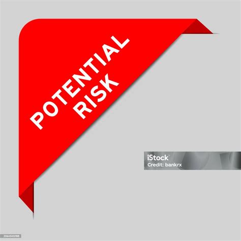 Red Color Of Corner Label Banner With Word Potential Risk On Gray