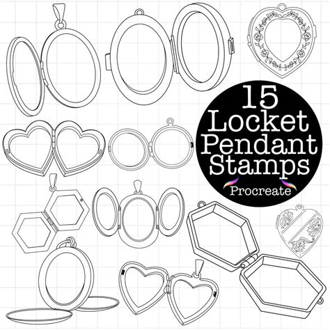 Locket Pendant Outline Procreate Stamps Digital Art Brushes Digital