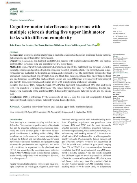 Pdf Cognitive Motor Interference In Persons With Multiple Sclerosis