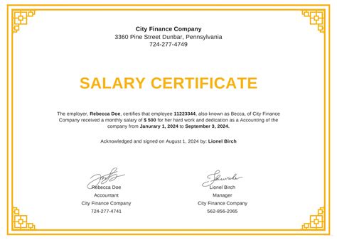 Salary Certificate Template