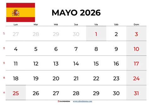 Calendario Mayo 2026 España Pdf Gratis Festivos