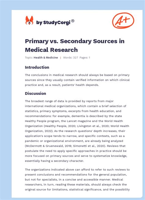 Primary Vs Secondary Sources In Medical Research Free Essay Example