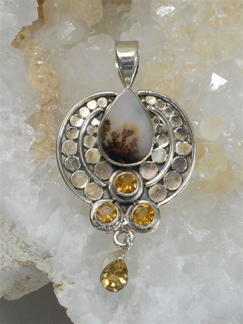 Artisan Dendritic Opal And Sterling Pendant With Citrine Quartz